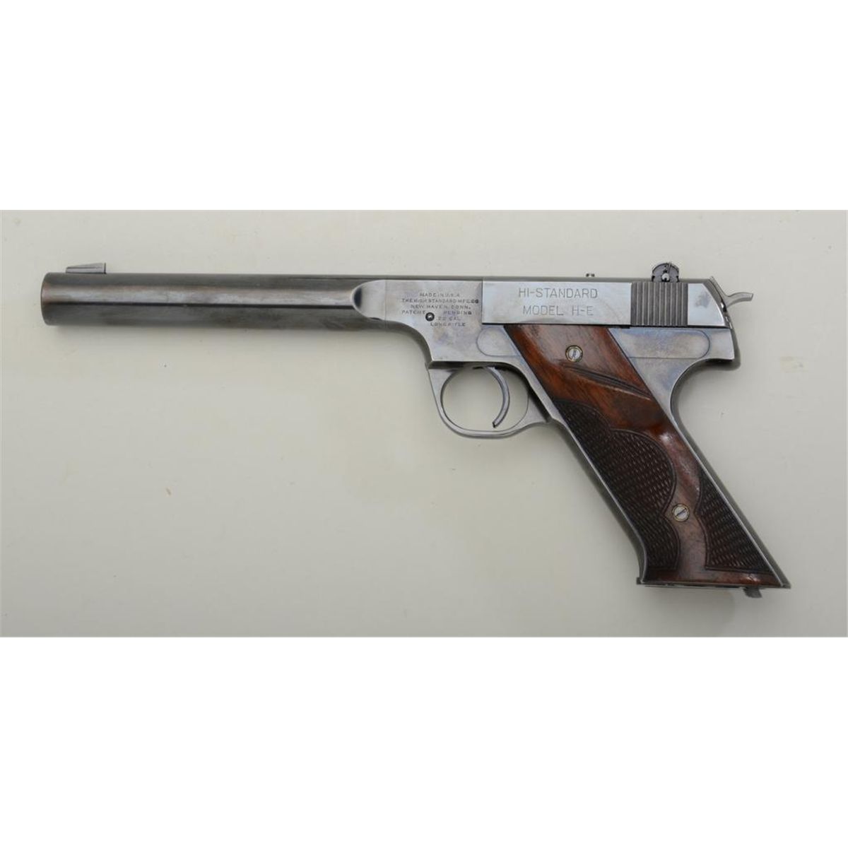 High Standard Model H-E semi-auto target pistol, .22LR cal., 6-3/4 ...