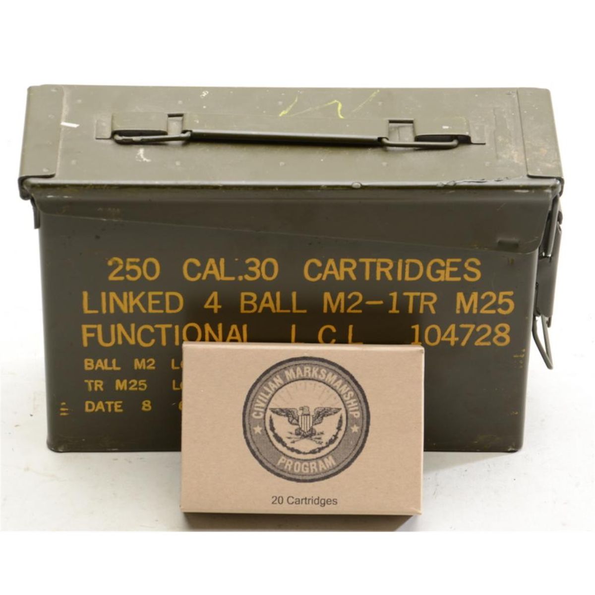 Six military metal ammo cans of CMP surplus ammo, approx. 70 boxes (20 ...