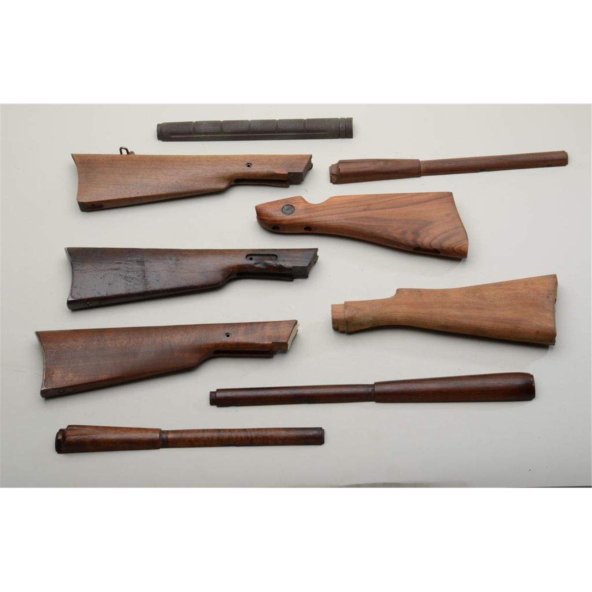 Great box lot of military rifle and carbine wood stock parts including ...