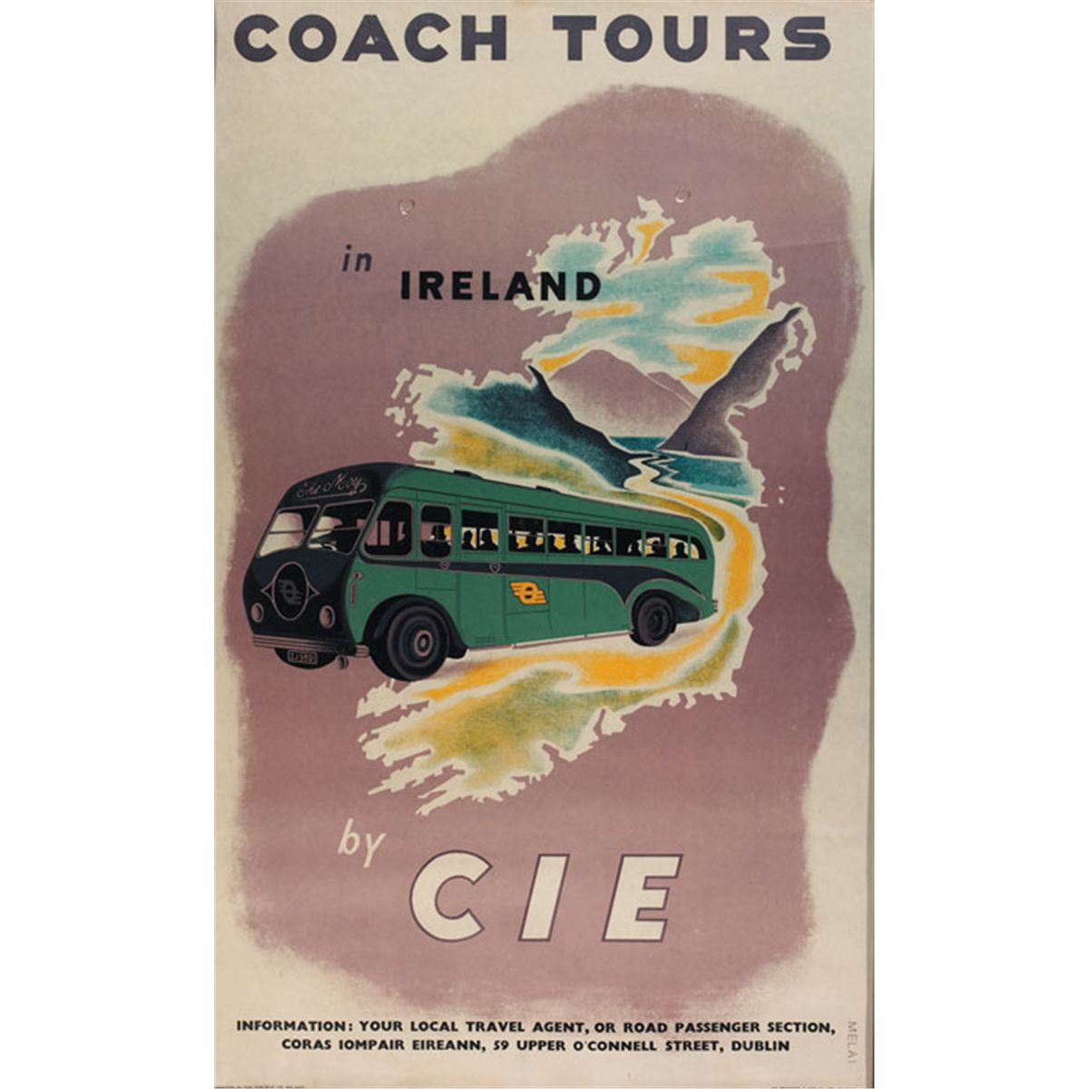 Circa 1950 Poster: Coach Tours in Ireland by CIE
