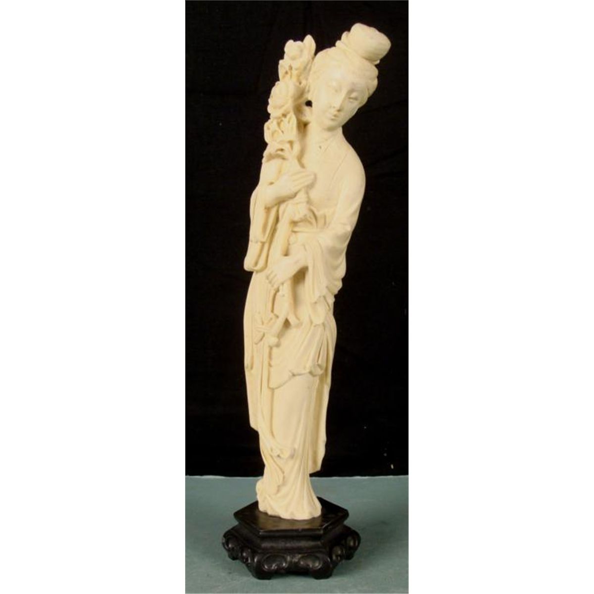 Japanese Woman Figure Carved Ivory Tone Statue Antique