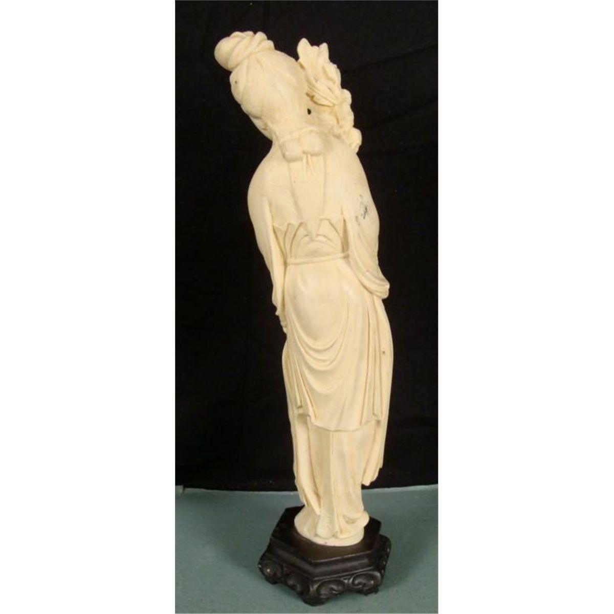 Japanese Woman Figure Carved Ivory Tone Statue Antique