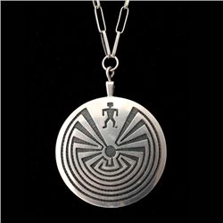 SILVER HOPI LABYRINTH PENDANT-NECKLACE.