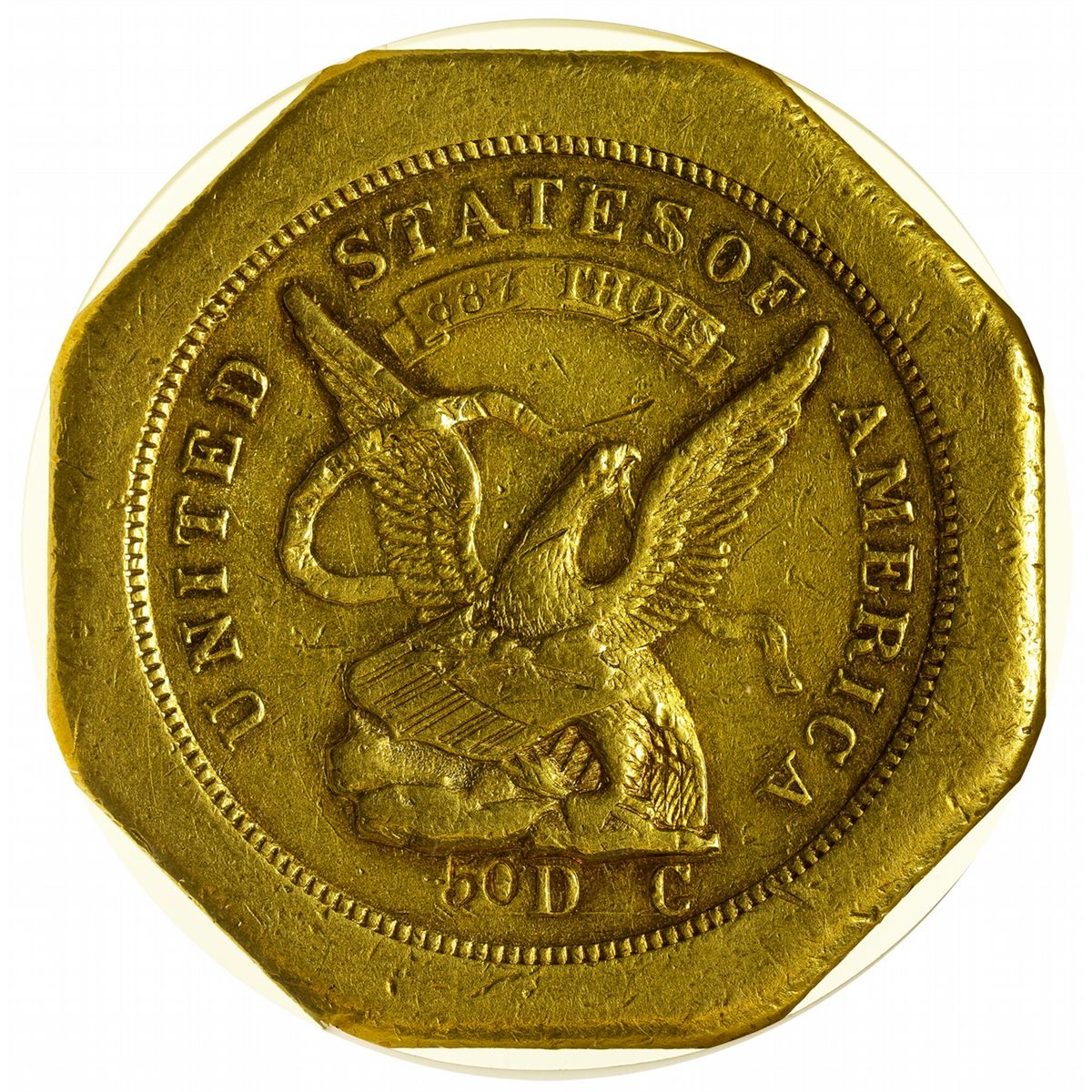 Augustus Humbert Gold Slug ~ UNIQUE Inverted "Augustus" lettered edge K-4