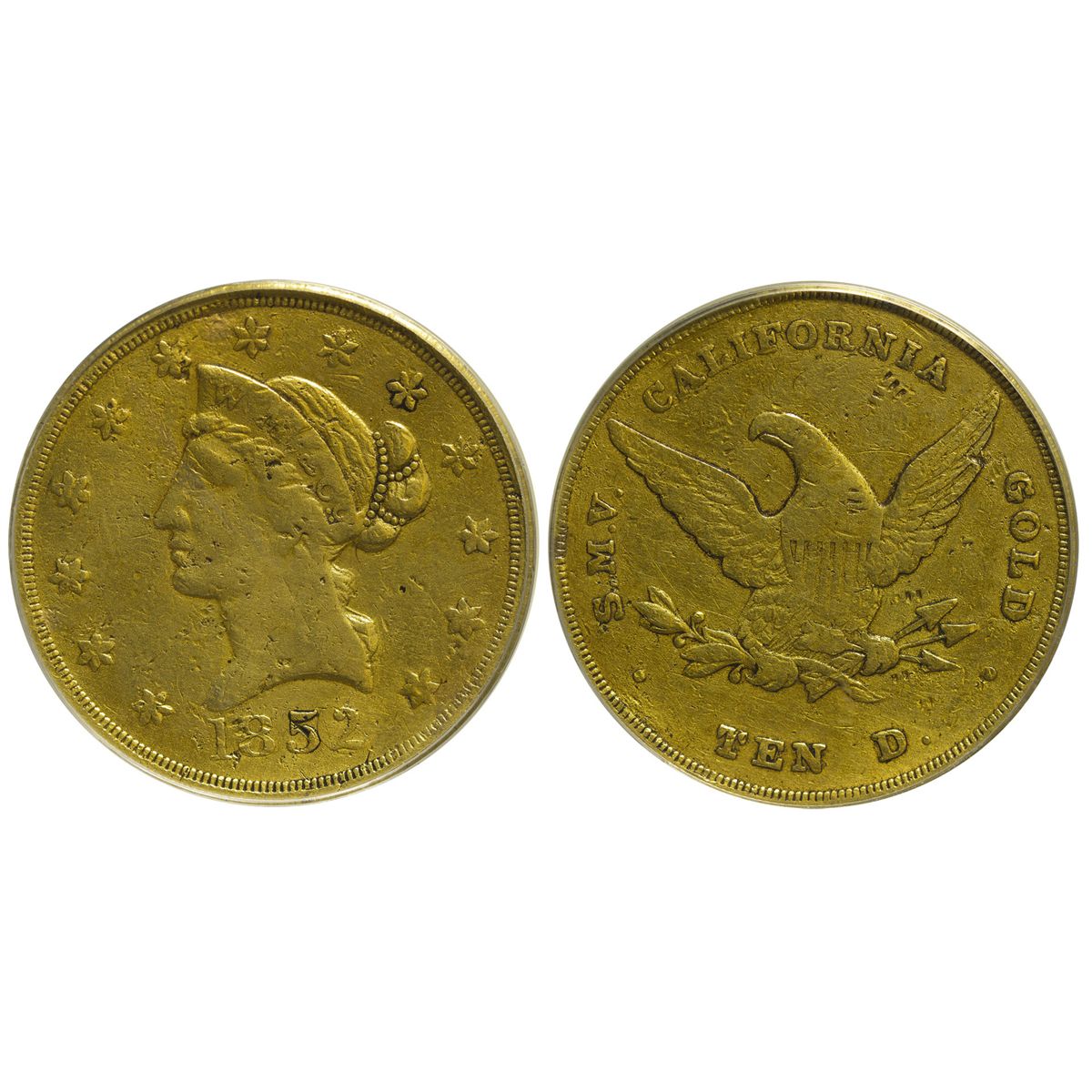 CA - San Francisco,1852 - Wass Molitor Small Head Ten Dollar Gold Coin