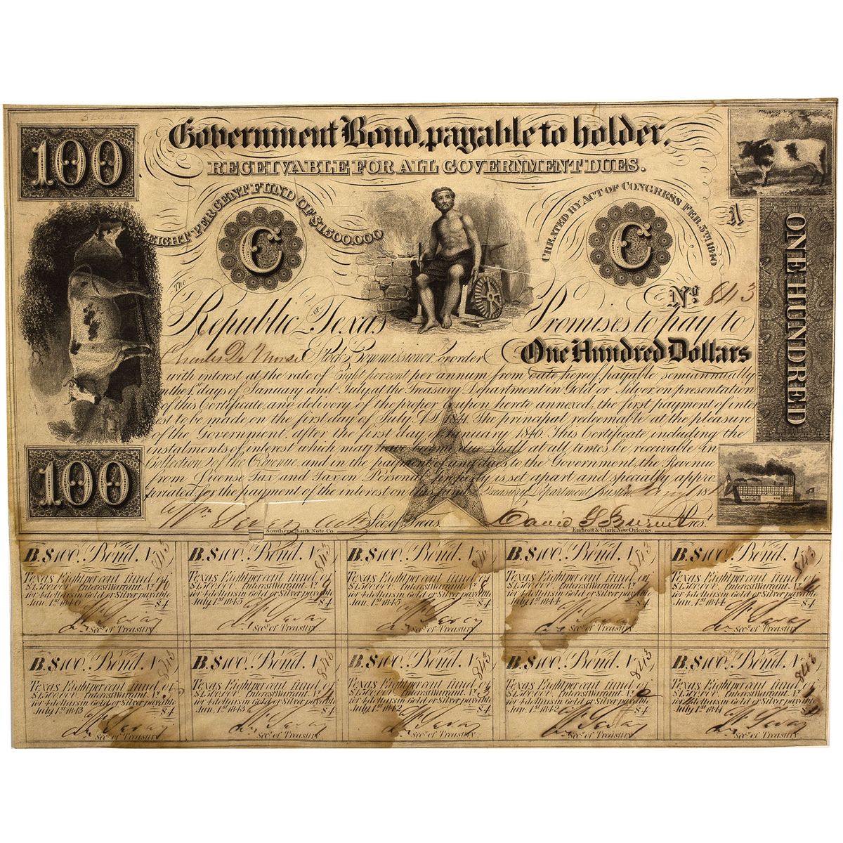 TX - Austin,Travis County - 1840 - Republic of Texas Bond