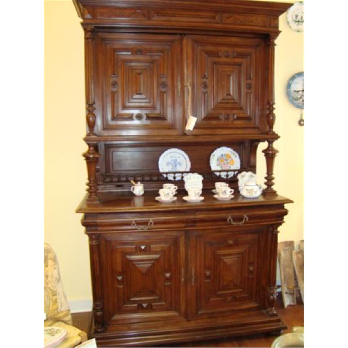 French antique Henri II Buffet double corps circa 1880