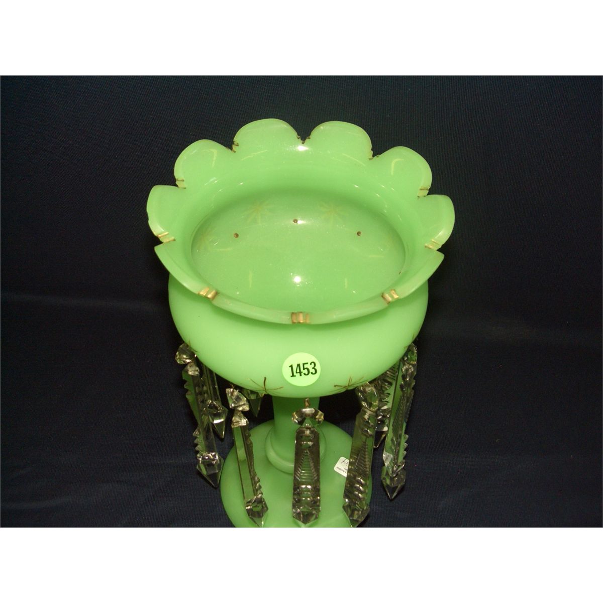 single green glass mantle luster with long glass prisms