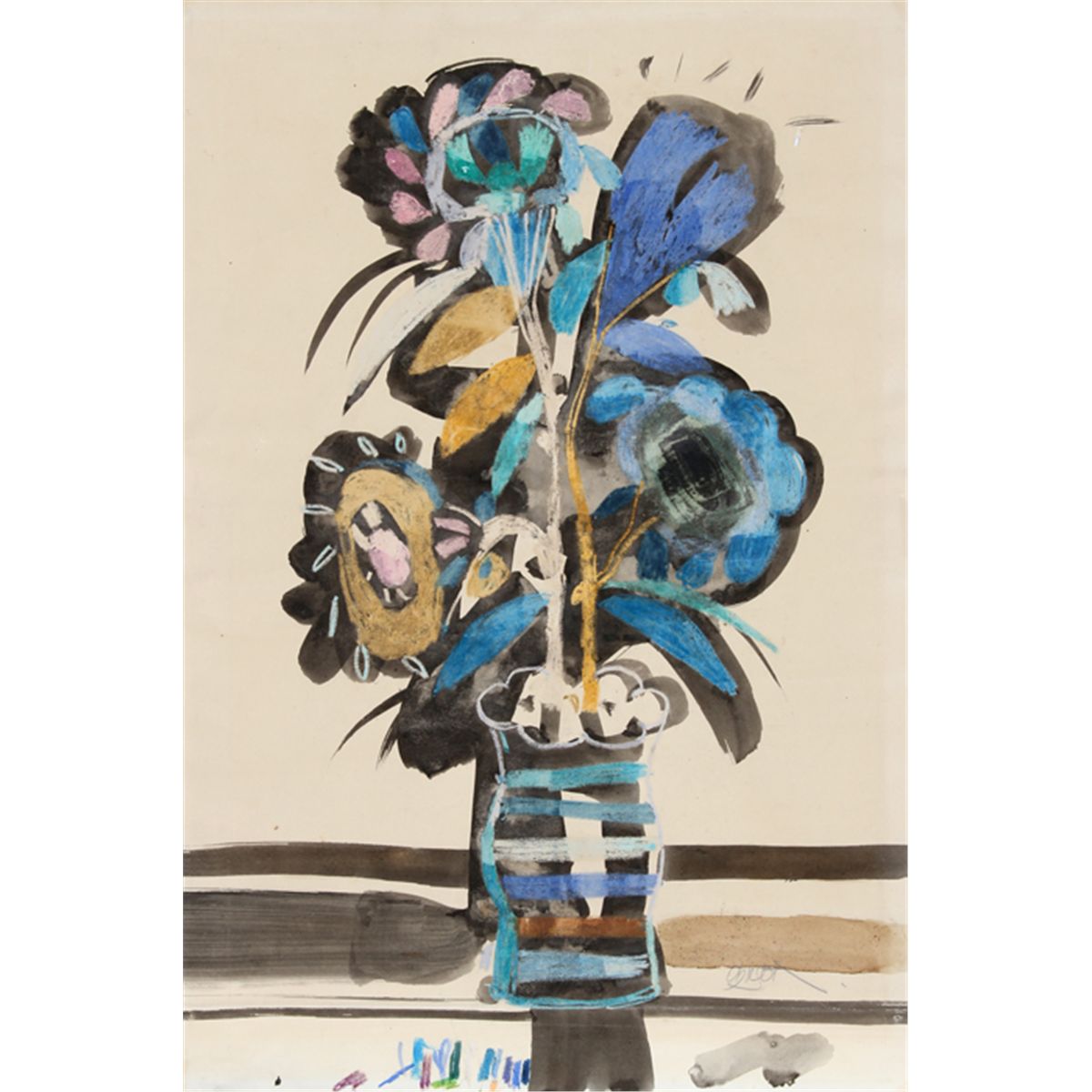 Alejandro Obregon, Flowers (Double-Sided), Pastel and Gouache Painting
