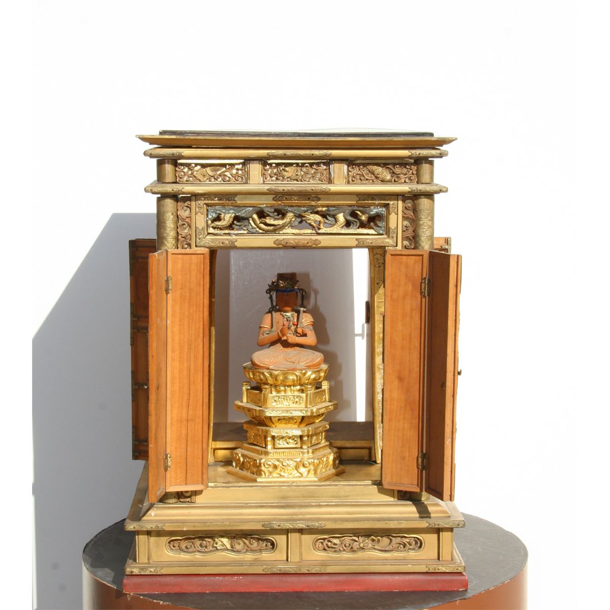 Japanese, Japanese Buddha Travel Shrine, Painted Wooden Sculpture and Box