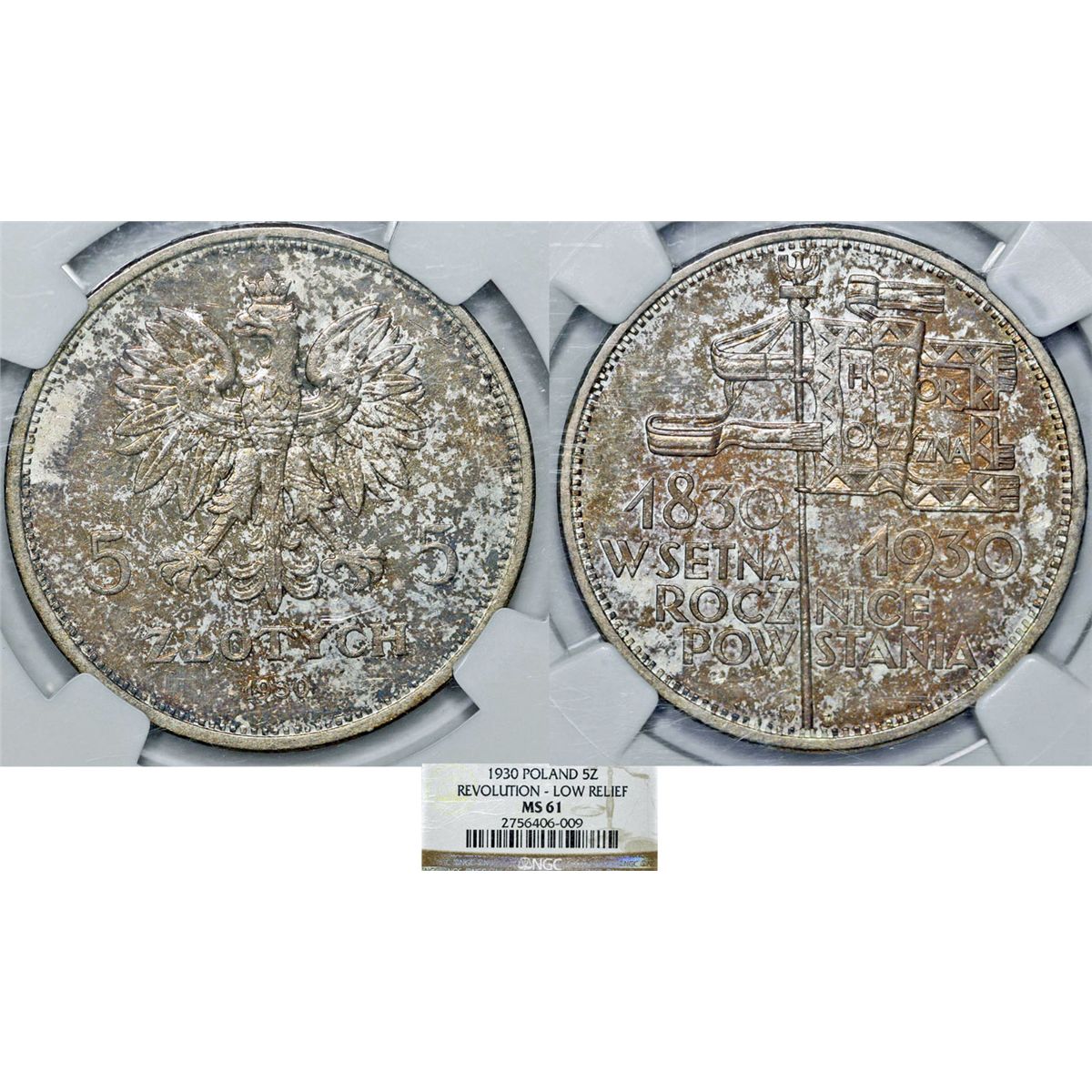 Poland. II Republic (1918-1939). Commemorative Silver 5 Zloty 1930. NGC MS61, toned