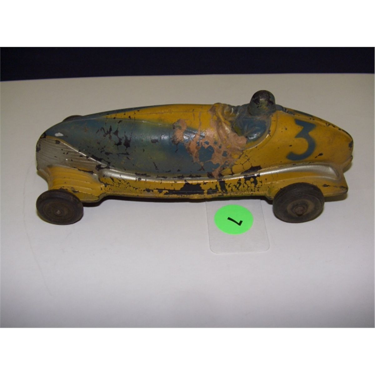 vintage childs Rubber toy racing car with driver