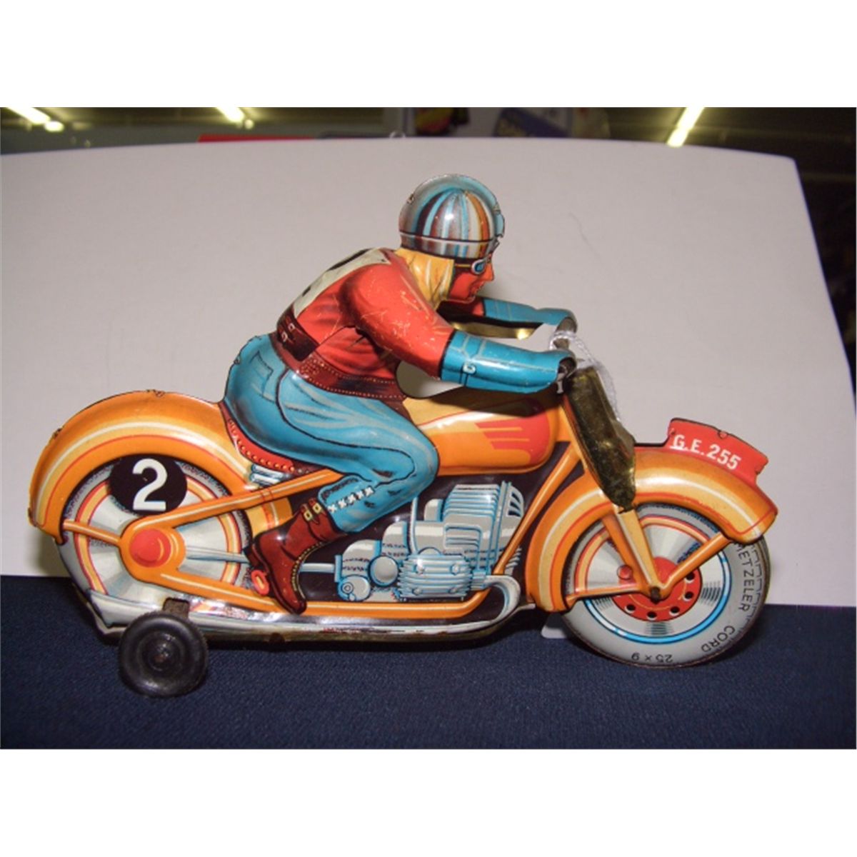 friction toy tin Technofix motorcycle and rider toy