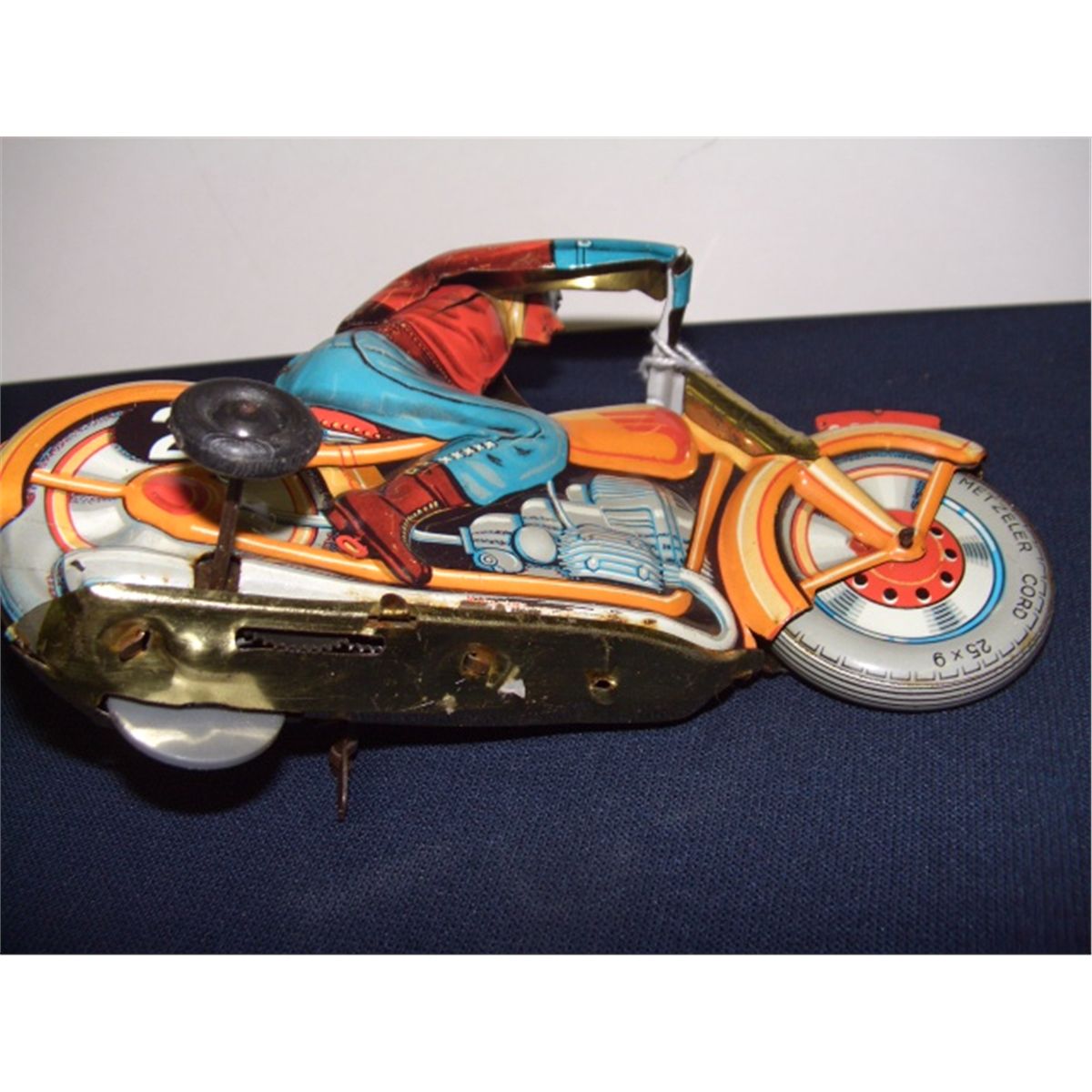 friction toy tin Technofix motorcycle and rider toy
