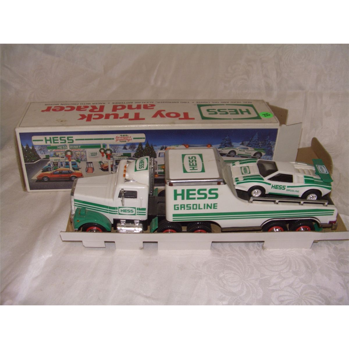 13 1/2" Hess gasoline toy truck & racer in box