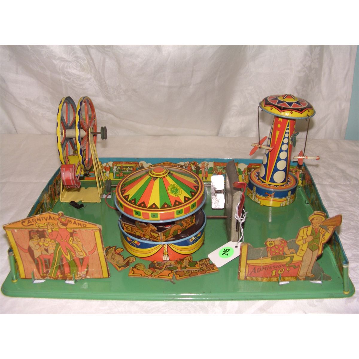 Rare Wyandotte tin wind up circus set 11x15, cardboard people on merry ...