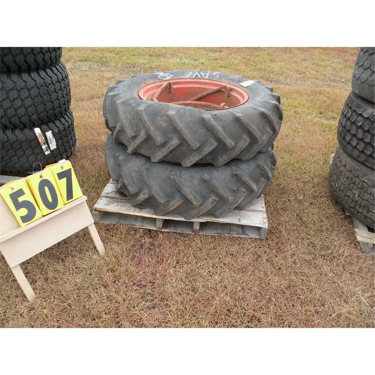2 28" tractor tires & rims 8 bolt adjustable width rims