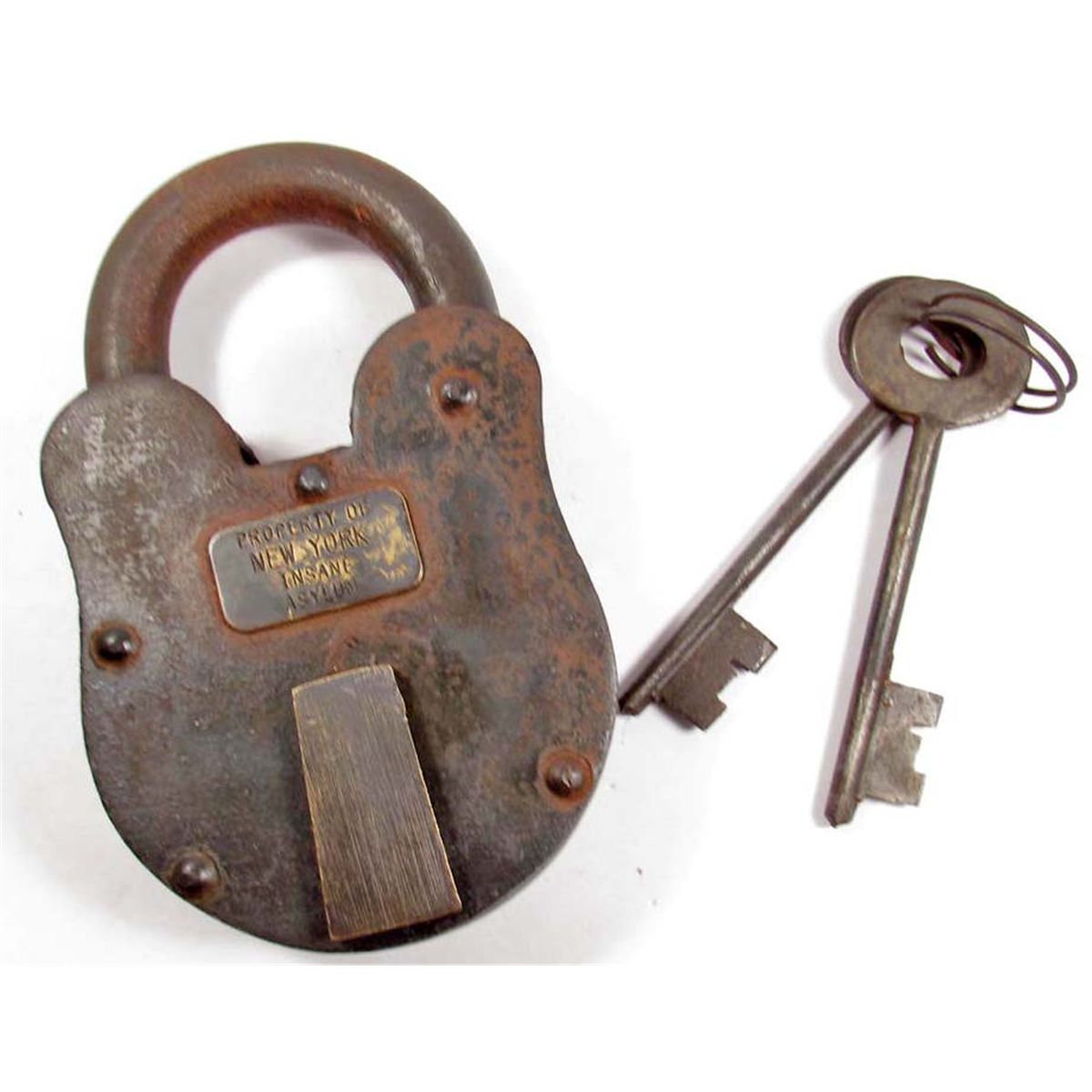 CAST IRON NY INSANE ASYLUM PADLOCK GATE LOCK W/ KEYS