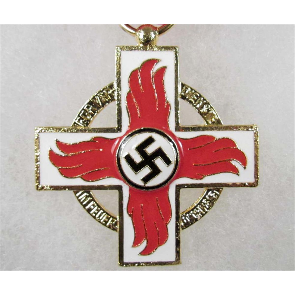 GERMAN NAZI FIRE CROSS MEDAL IN GOLD W/ RIBBON