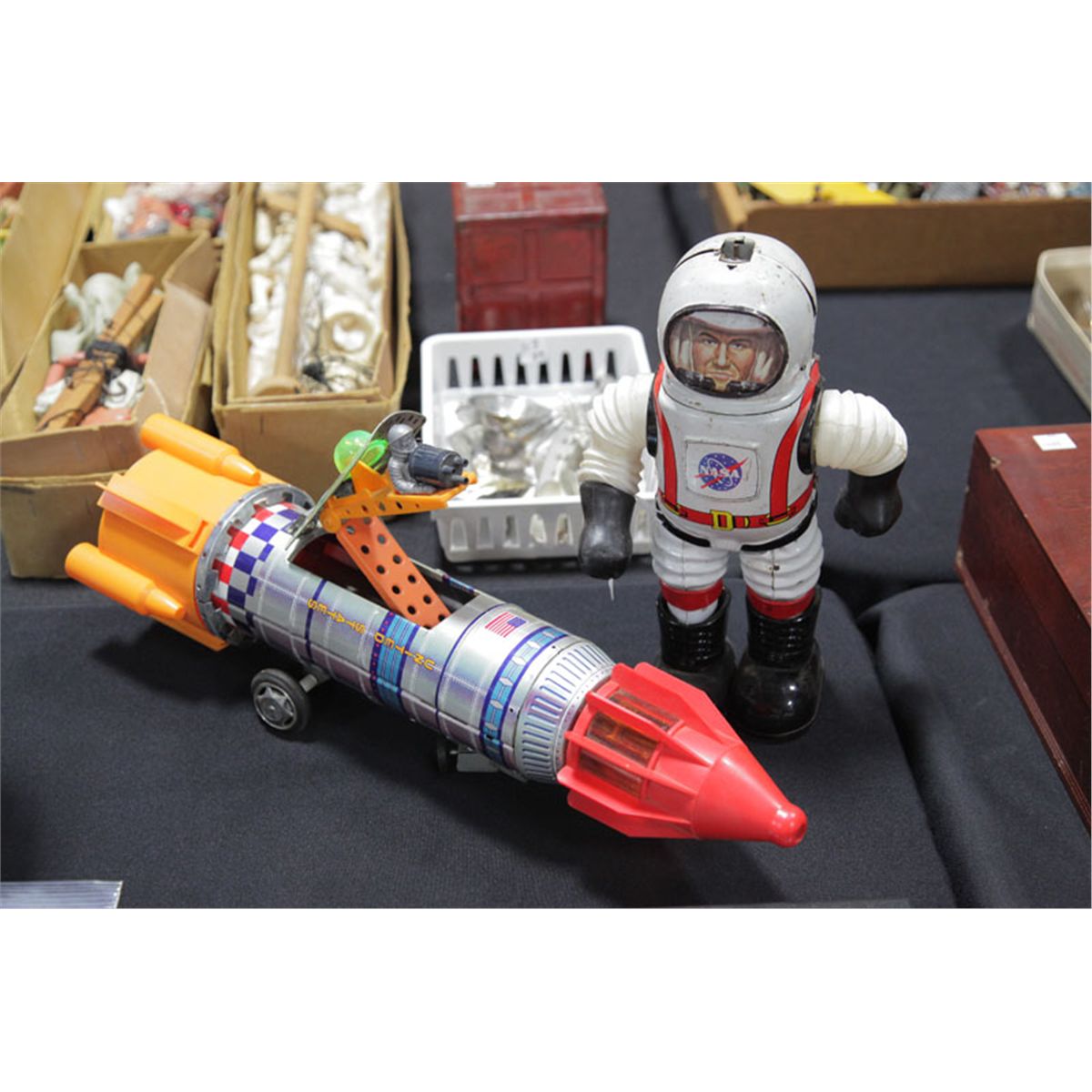 TWO TIN TOYS: CAPTAIN HAP HAZARD AND APOLLO 11. Astronaut by Marx, made ...