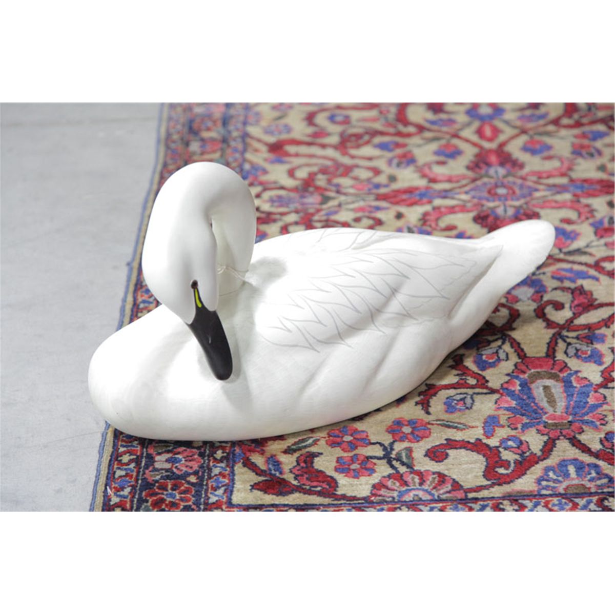 CONTEMPORARY PREENING SWAN DECOY SIGNED. Polychrome painted and carved ...