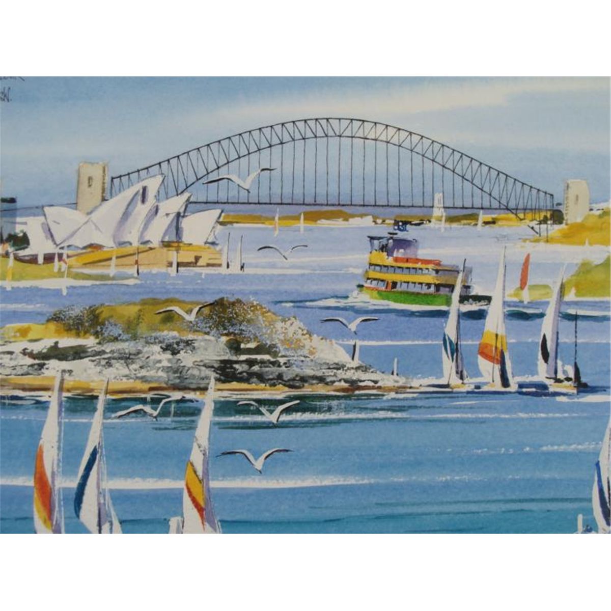 Joe Spellman Original Watercolor Painting Sydney Harbor