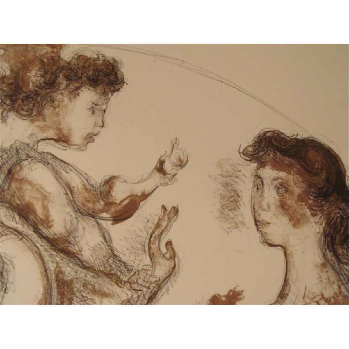 Chaim Gross Signed Art Print Mother Playing 1971