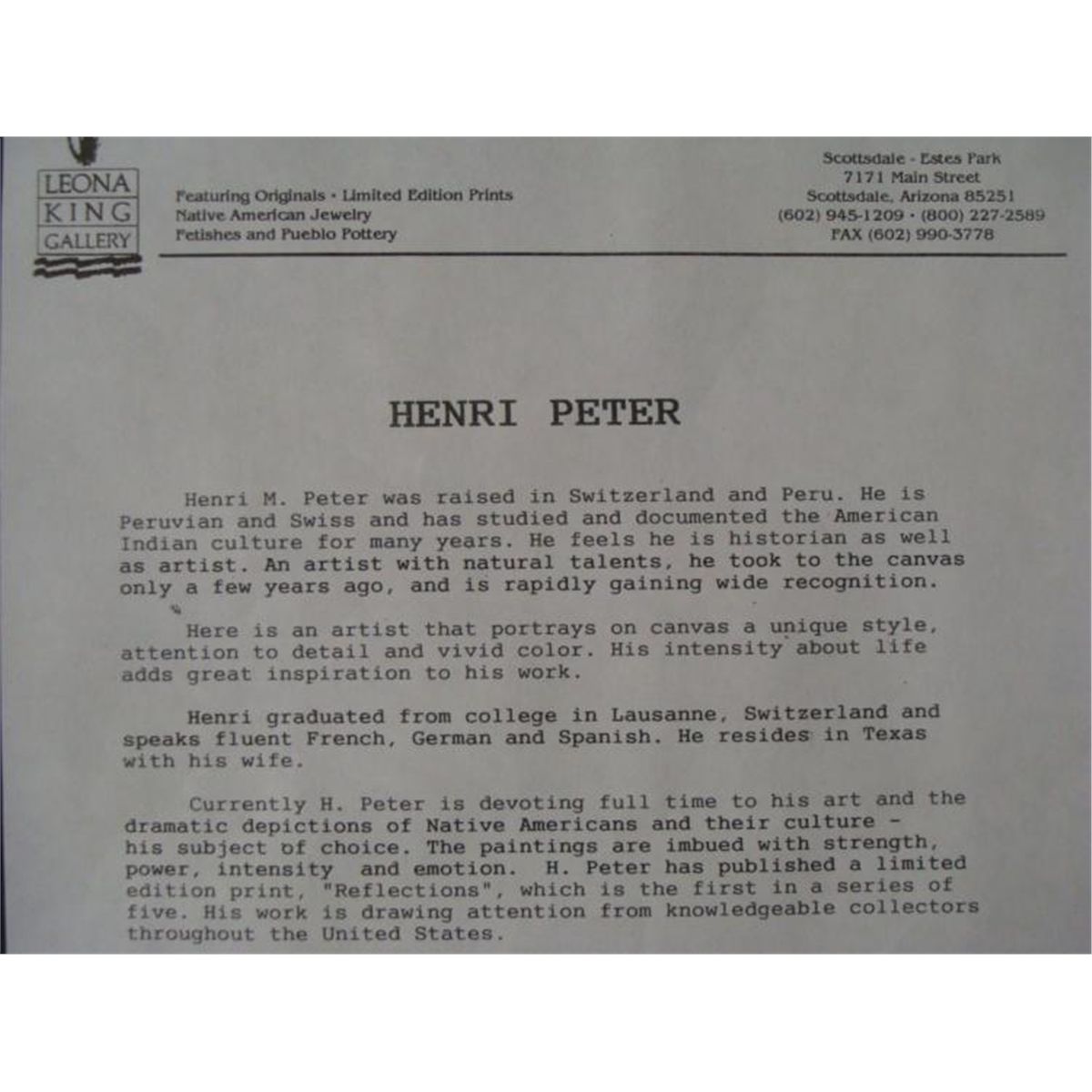 Henri Peter Original Mixed Media Native American Art