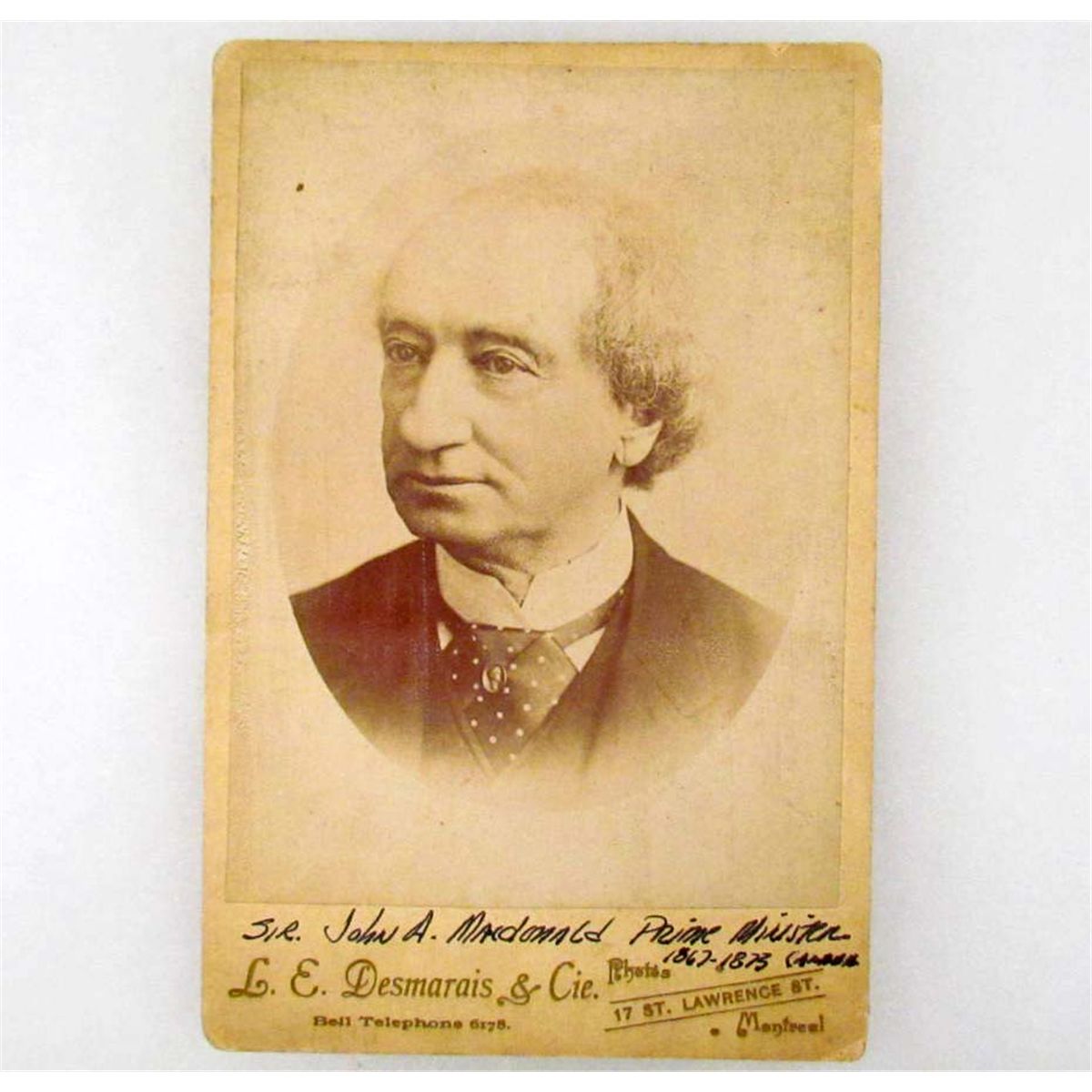 EARLY CABINET CARD OF SIR JOHN A MACDONALD PRIME MINISTER OF CANADA ...