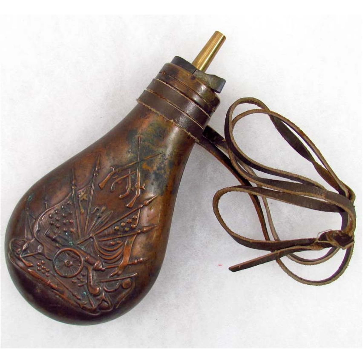 OLD WEST INDIAN WARS ERA PISTOL GUN POWDER FLASK