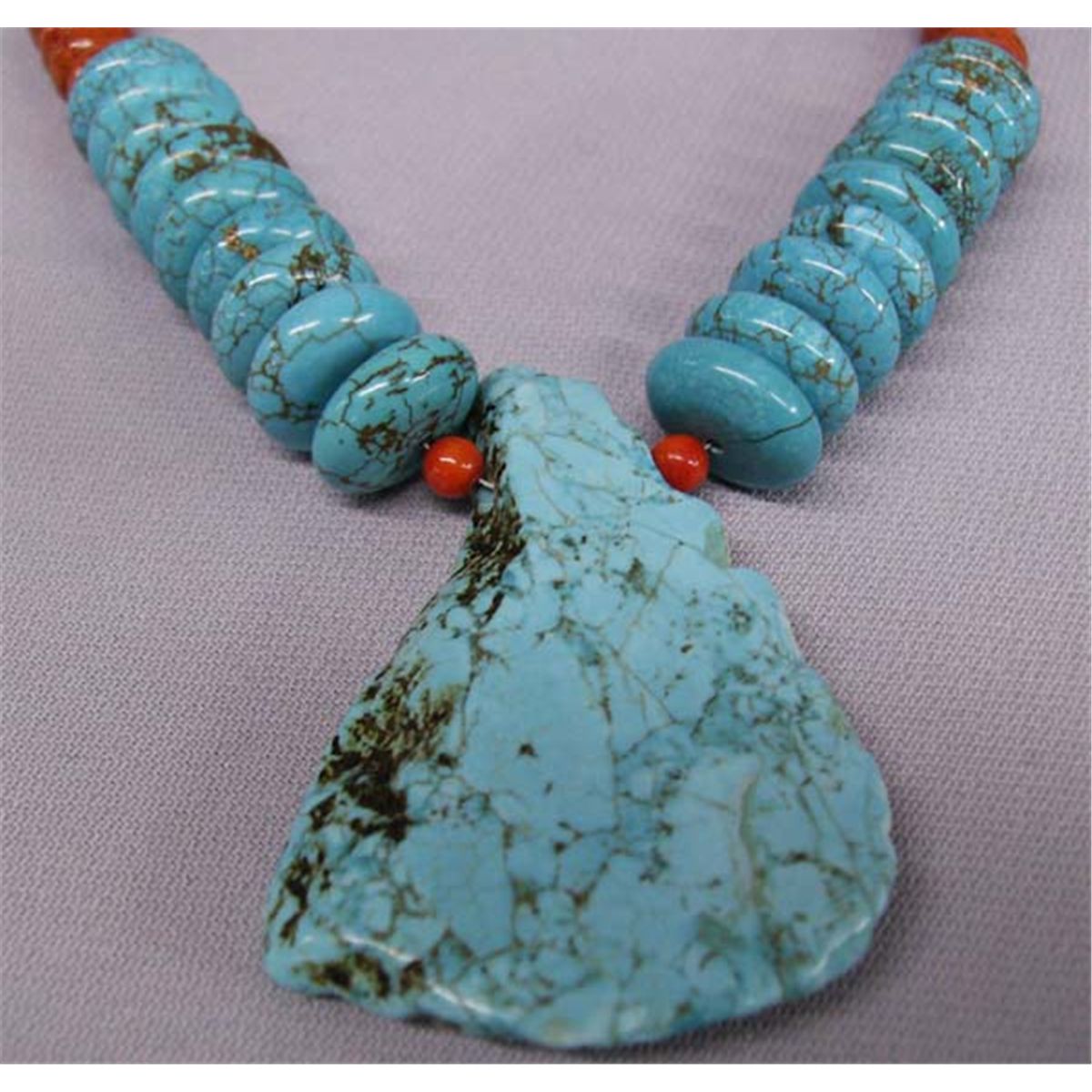 Southwestern Turquoise Pendant Coral Necklace
