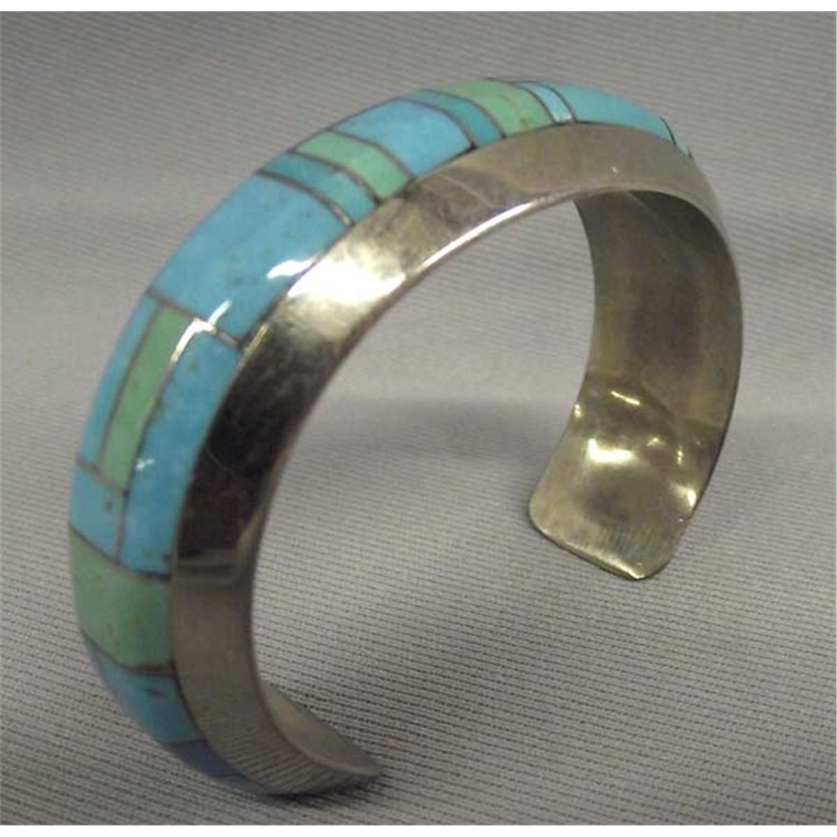 Zuni Turquoise Sterling Inlay Bracelet-Hallmarked