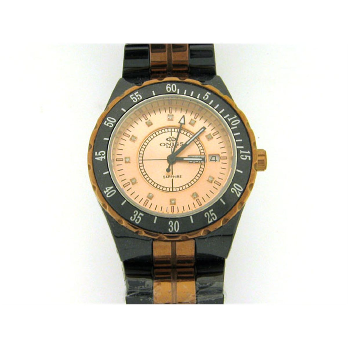 Oniss ON8103-LRG Women's Midsize Rose Gold Trim Black Ceramic Watch