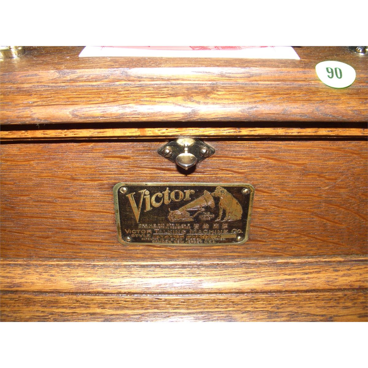 antique oak table top Victor "Talking Machine" victrola with wood horn ...
