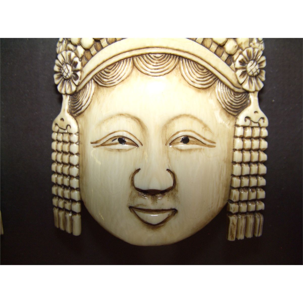 2 piece prehistoric Ivory highly carved asian faces (man and woman ...