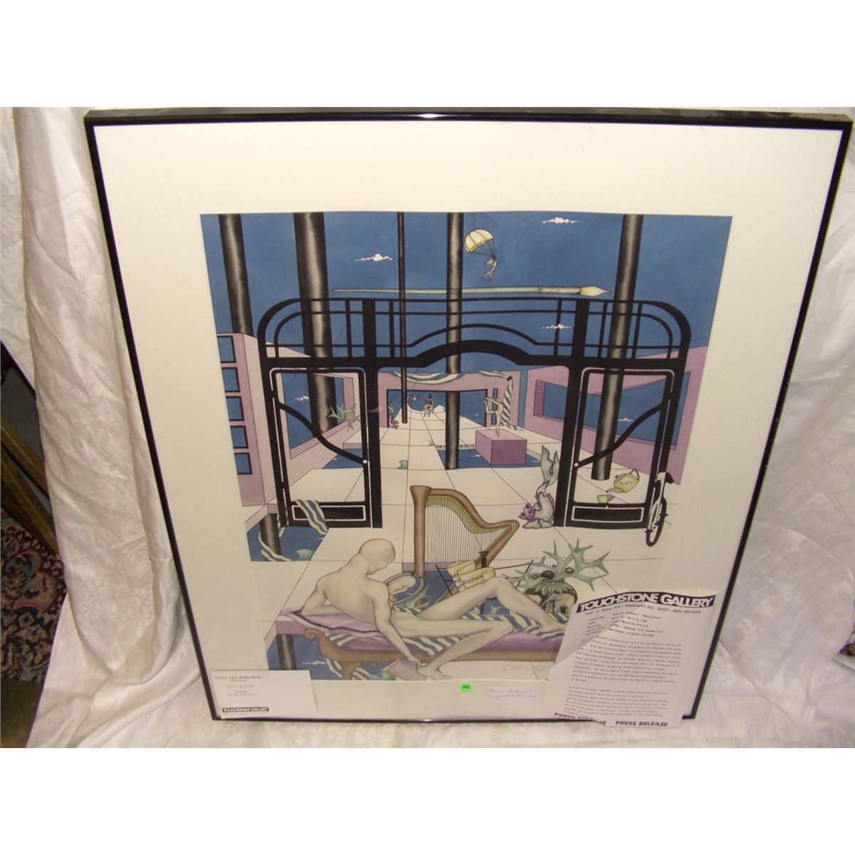 signed watercolor by Dana Ann Scheurer nude on sofa frame 38x29 3/4 art ...