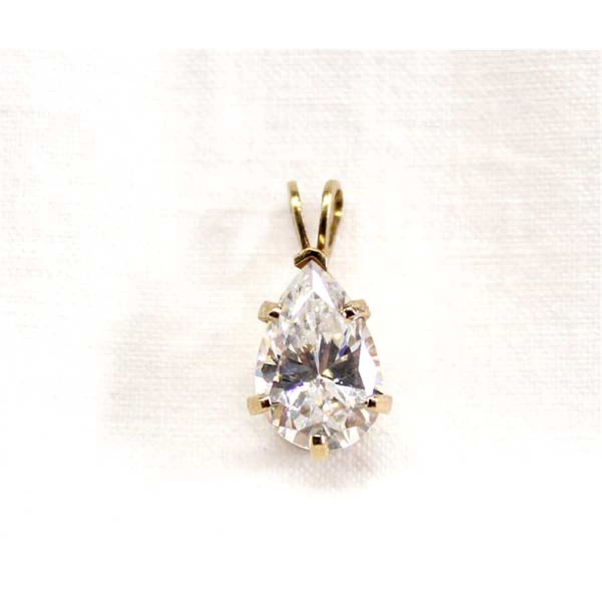 Tear Drop Shaped CZ Pendant Gold Tone Setting