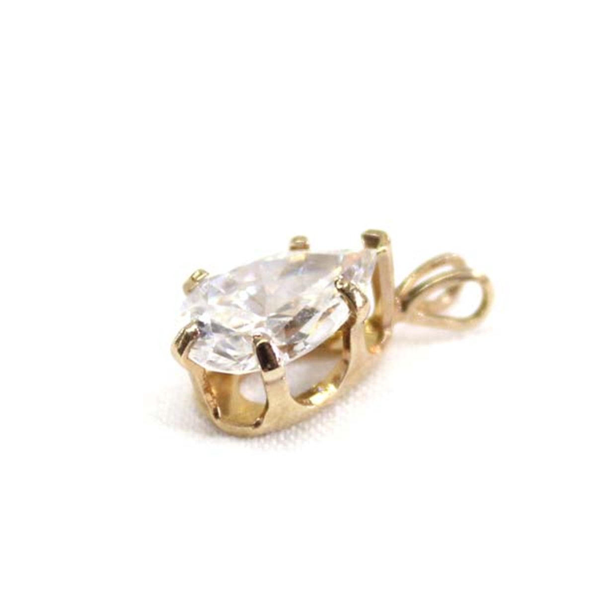 Tear Drop Shaped CZ Pendant Gold Tone Setting