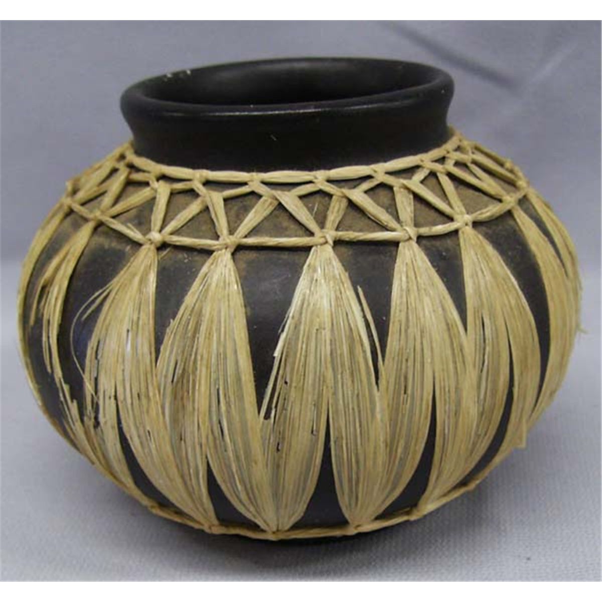 Maori Pot w/Natural Fiber Weaving Overlay