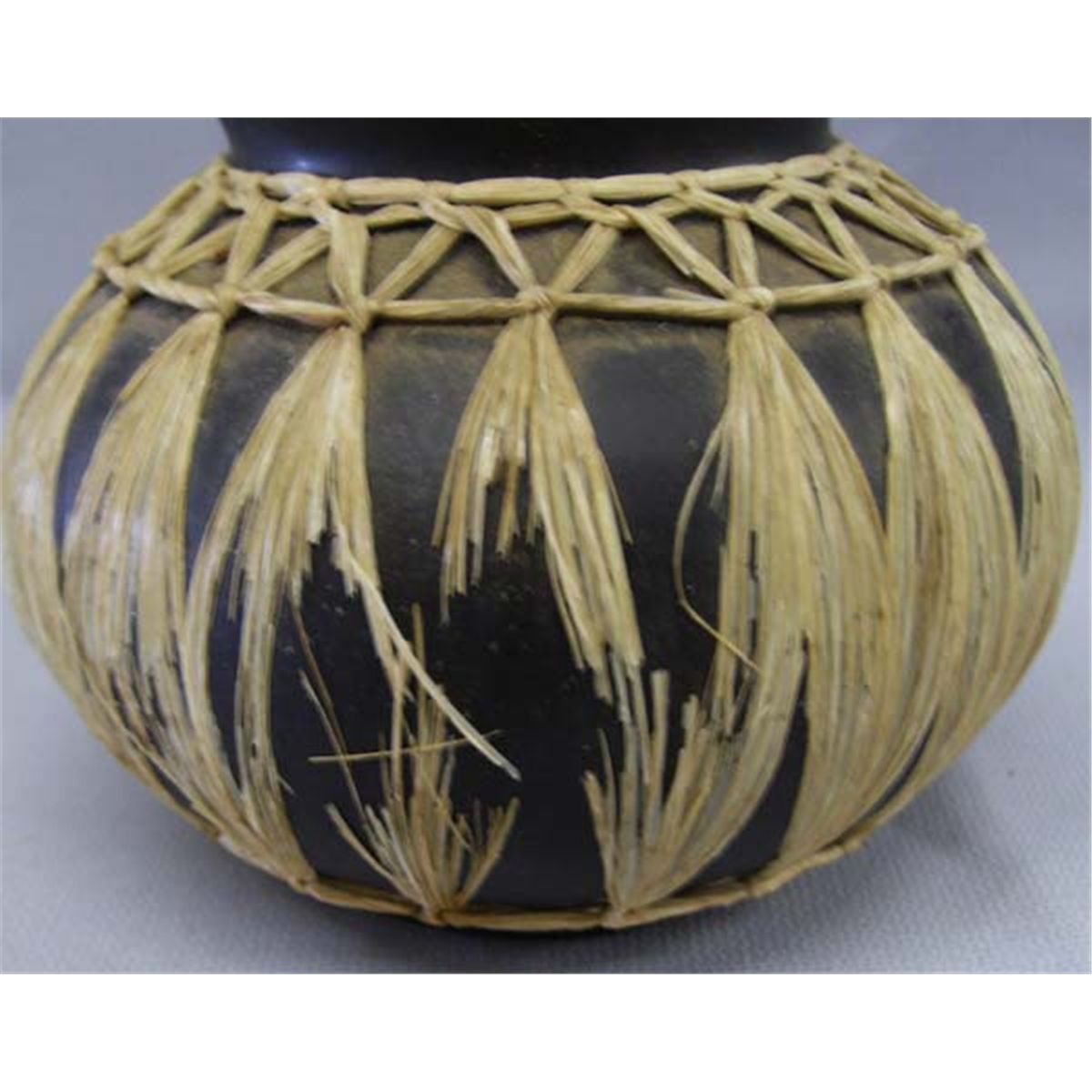 Maori Pot w/Natural Fiber Weaving Overlay