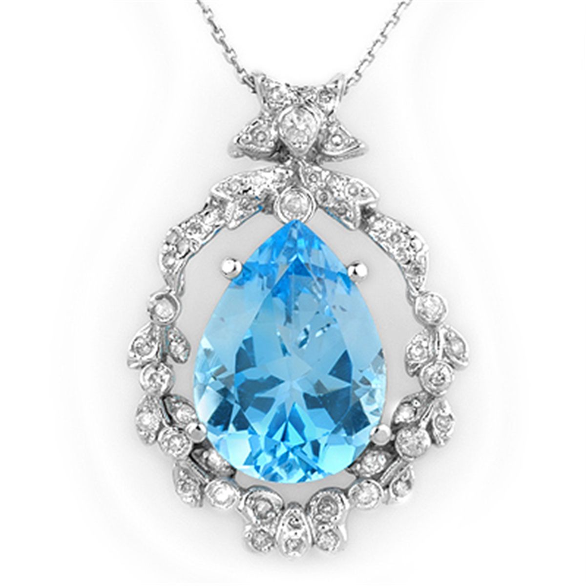 Genuine 13.84ctw Blue Topaz & Diamond Necklace 14K Gold