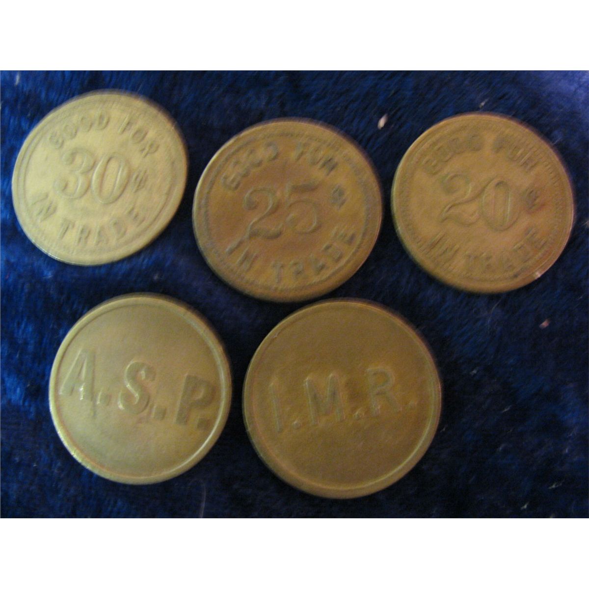 289. Five-Piece Anamosa State Prison Token Set. Brass.