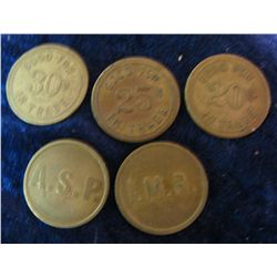 289. Five-Piece Anamosa State Prison Token Set. Brass.