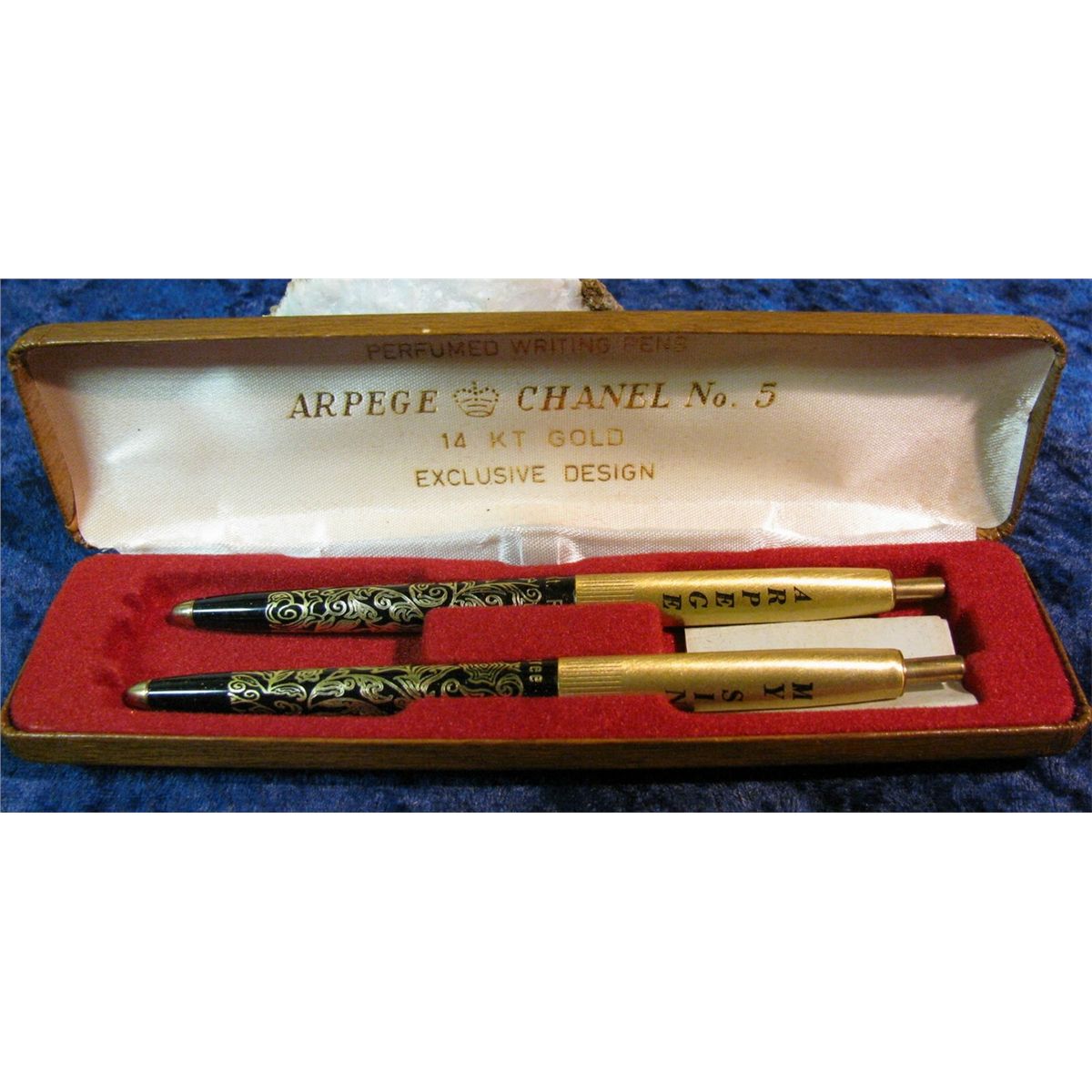 505. Pair of 14K Gold Perfumed Writing Pens Arpege Chanel No. 5