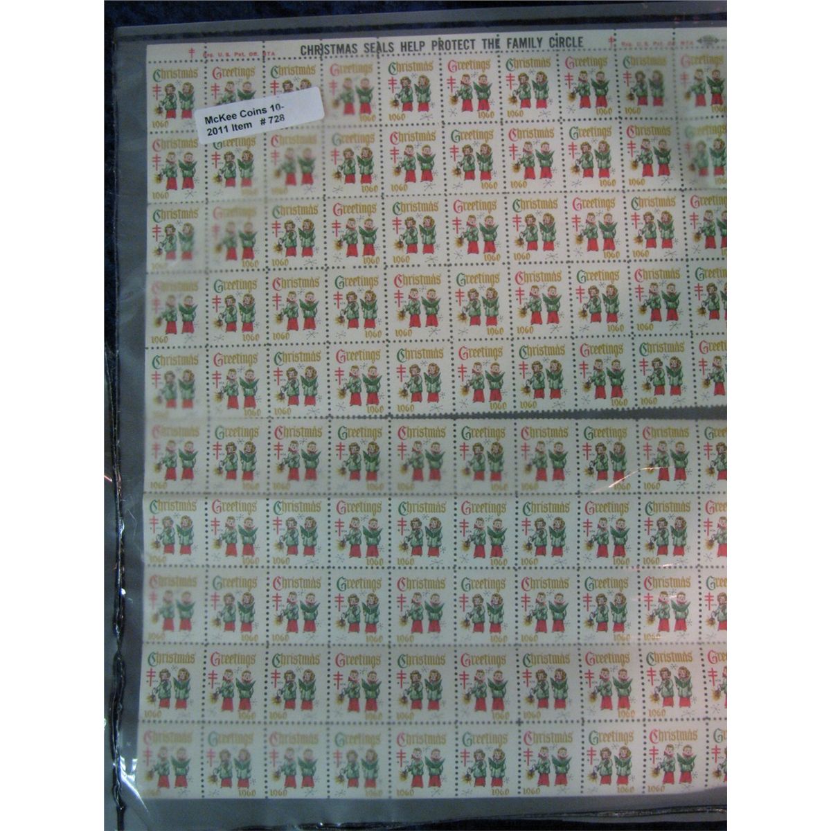728. 1960 Original Mint Sheet of Tuberculosis stamps. Over 50 years old.