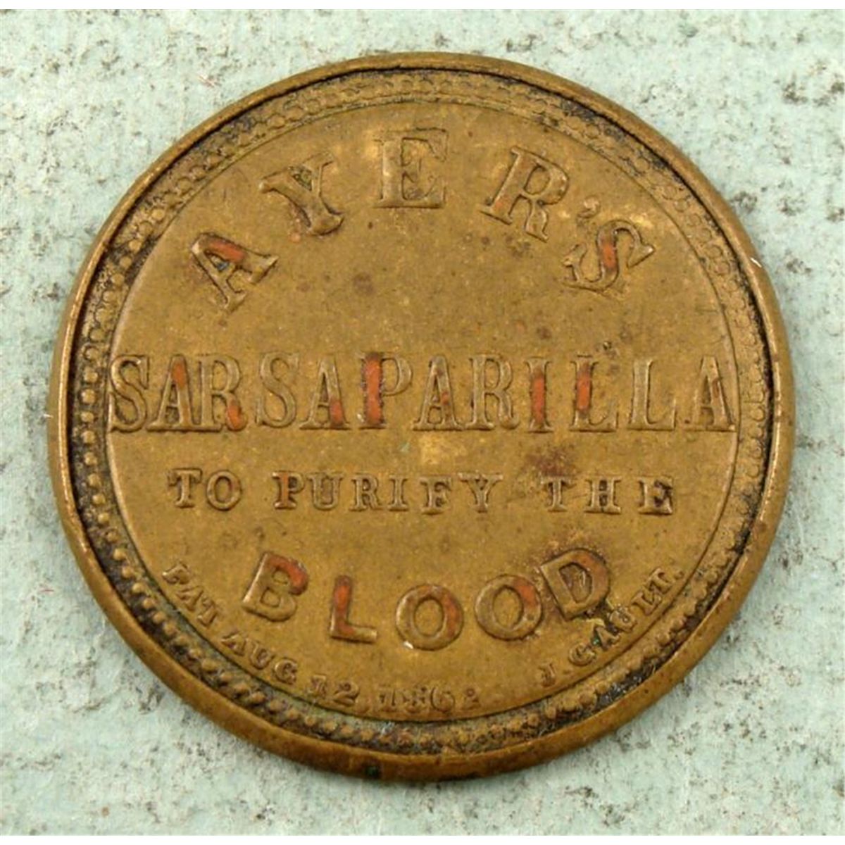Ayer's Sarsparilla Encased Franklin Stamp Token 1862