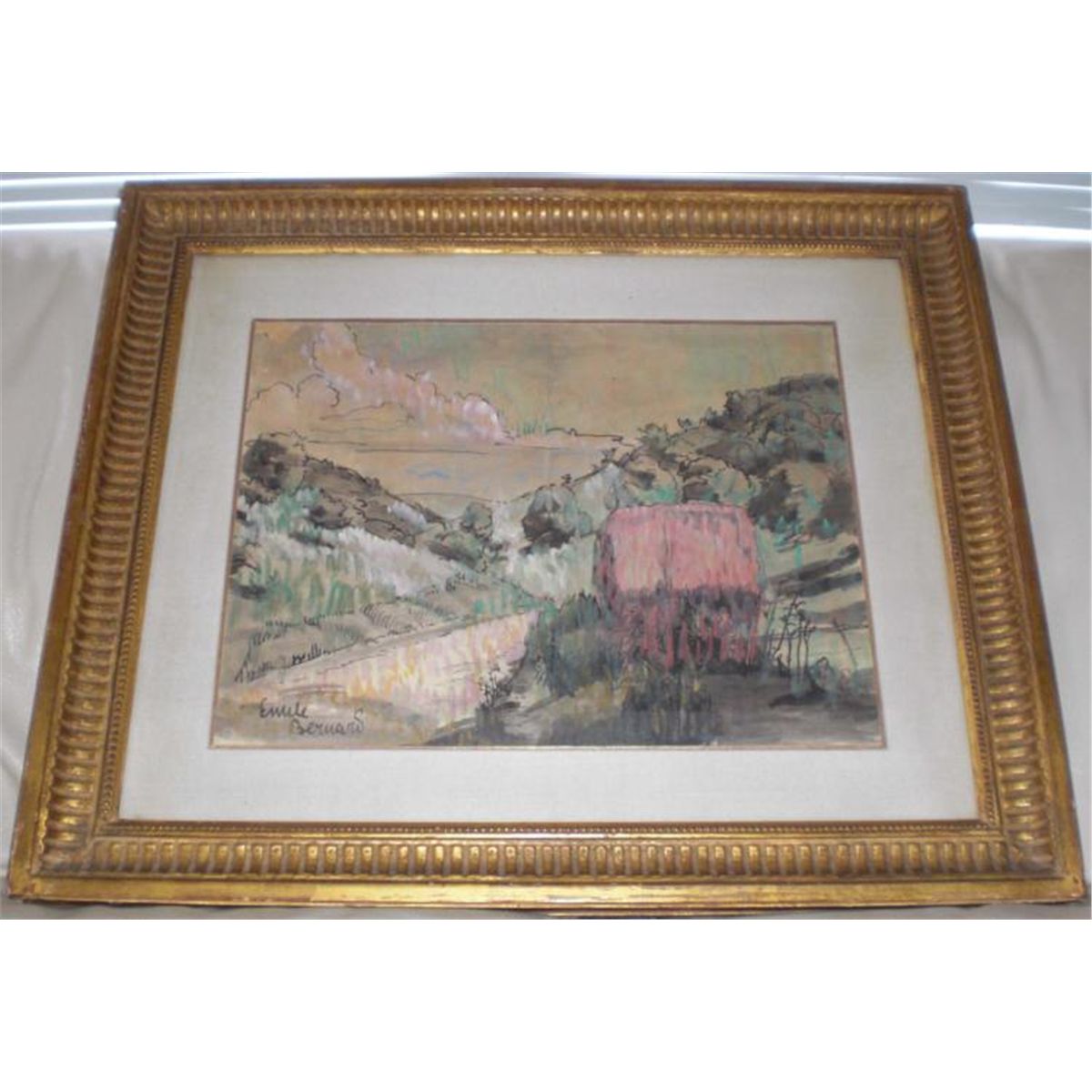 Emile Bernard Original Drawing Landscape Framed