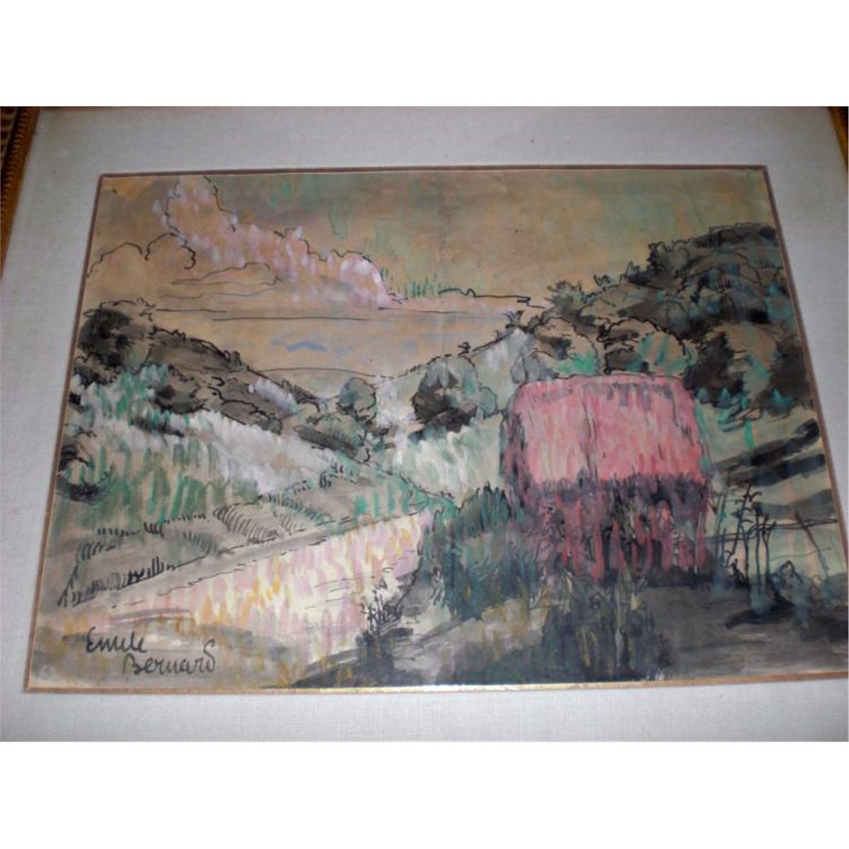 Emile Bernard Original Drawing Landscape Framed
