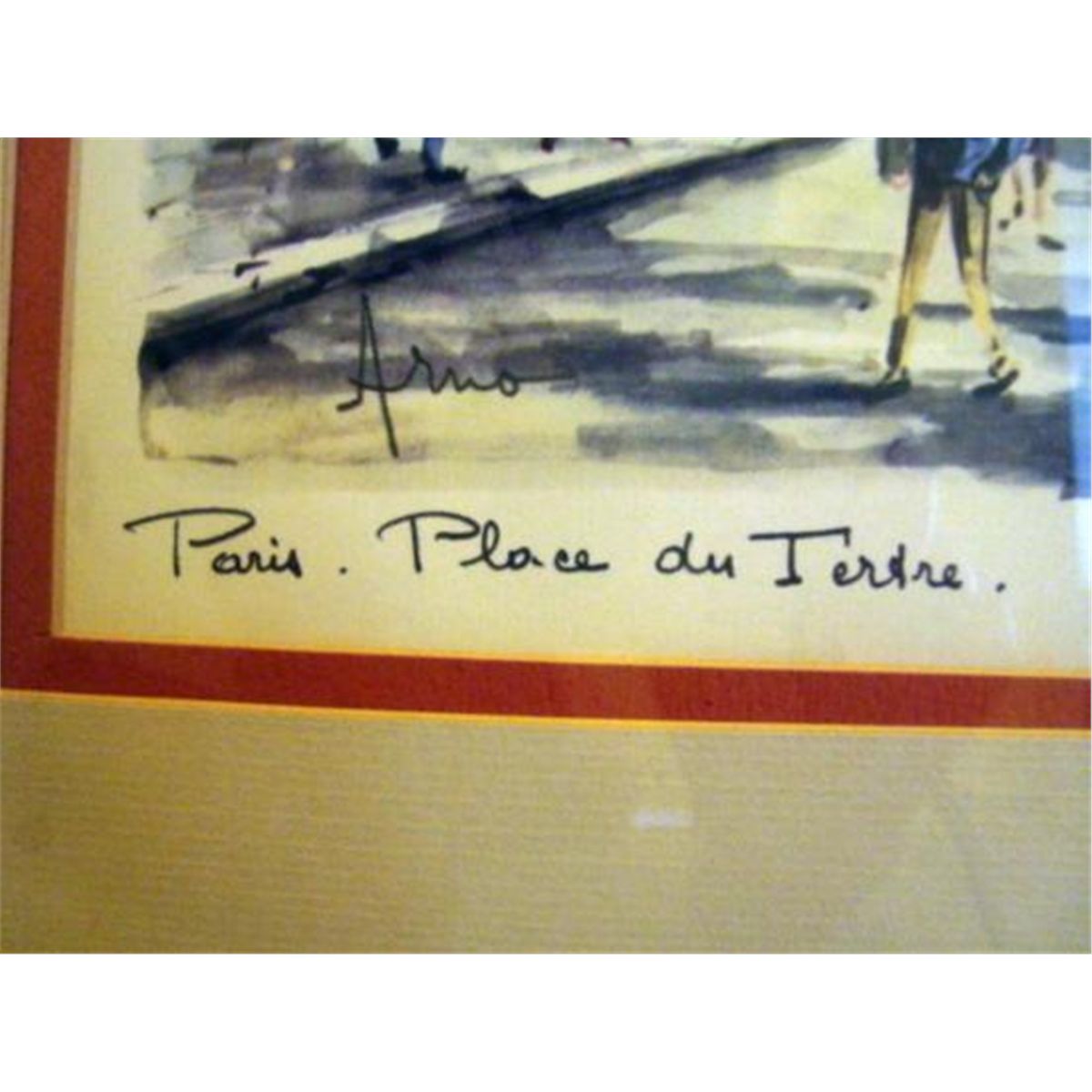 French old print of Paris signed Arno