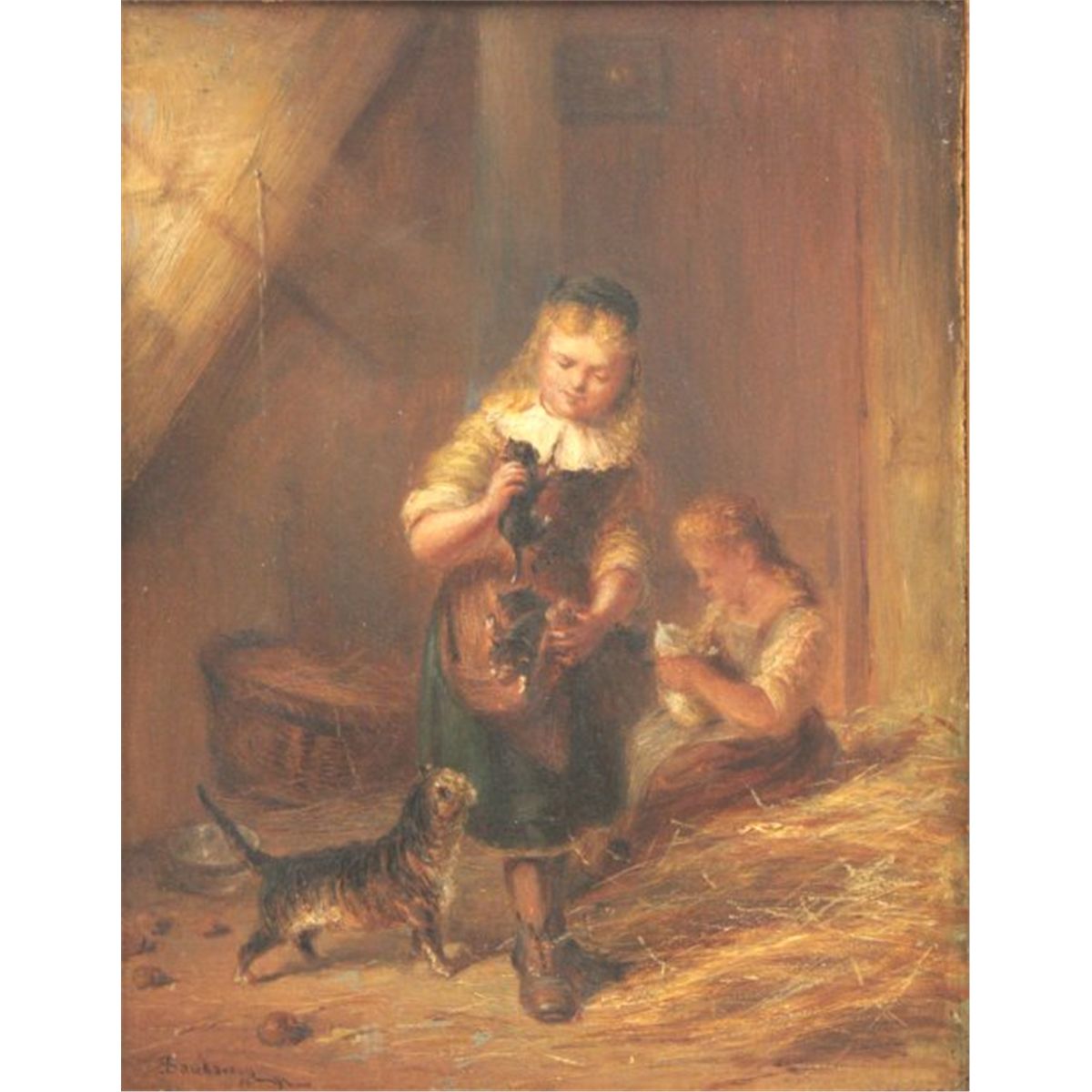 Robert Sanderson Girl w/ Kittens oil painting